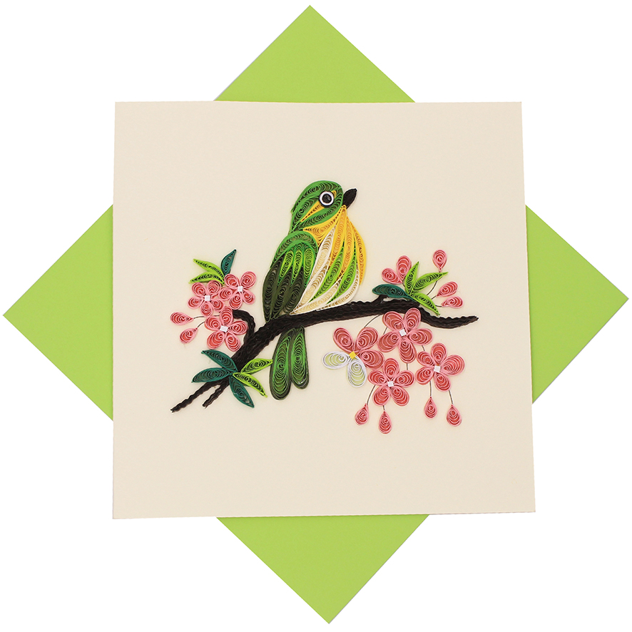 Quilled Bird & Flower Card | Quilling Wildlife Greeting Card